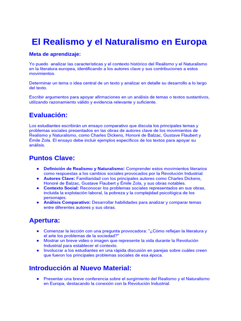El Realismo y El Naturalismo en Europa | PDF | Realismo literario | Ensayos
