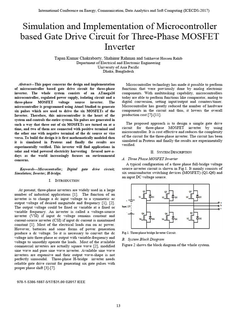 Simulation And Implementation Of Microcontroller Based Gate Drive Circuit For Three Phase Mosfet