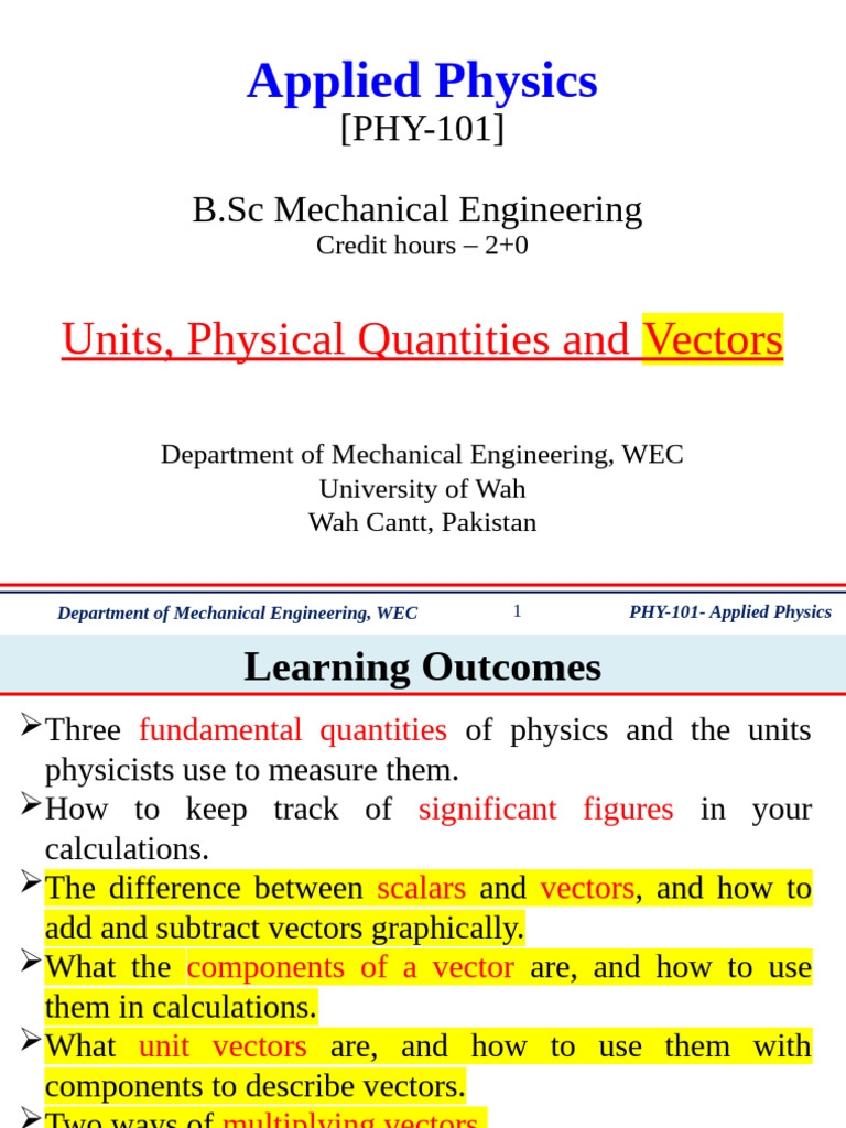 Lecture 1 Units Physical Quantities And Vectors Part 2 Final