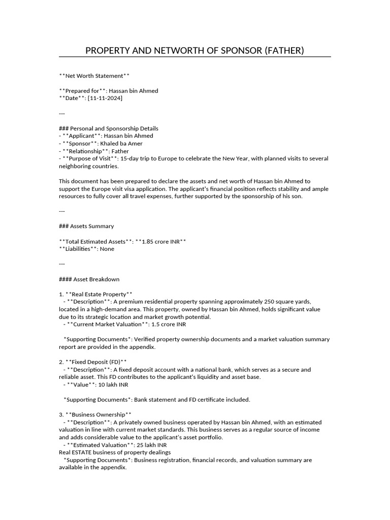 Property and Networth of Sponsor | PDF | Valuation (Finance) | Business ...