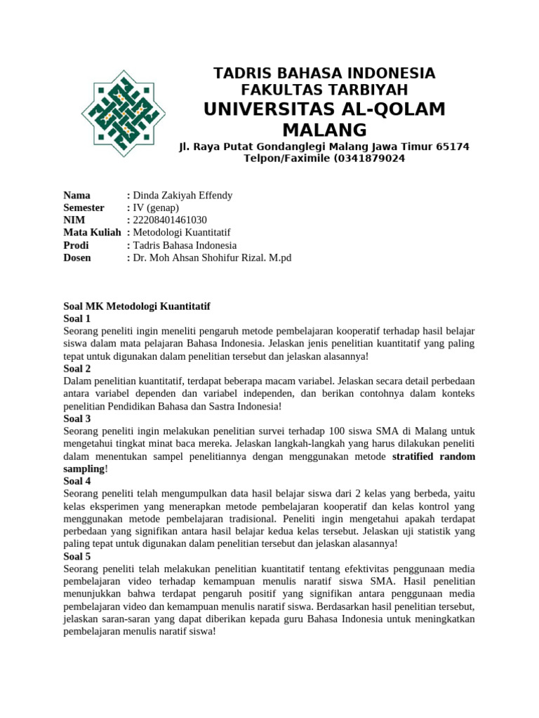 UAS MK Metodologi Kuantitatif | PDF