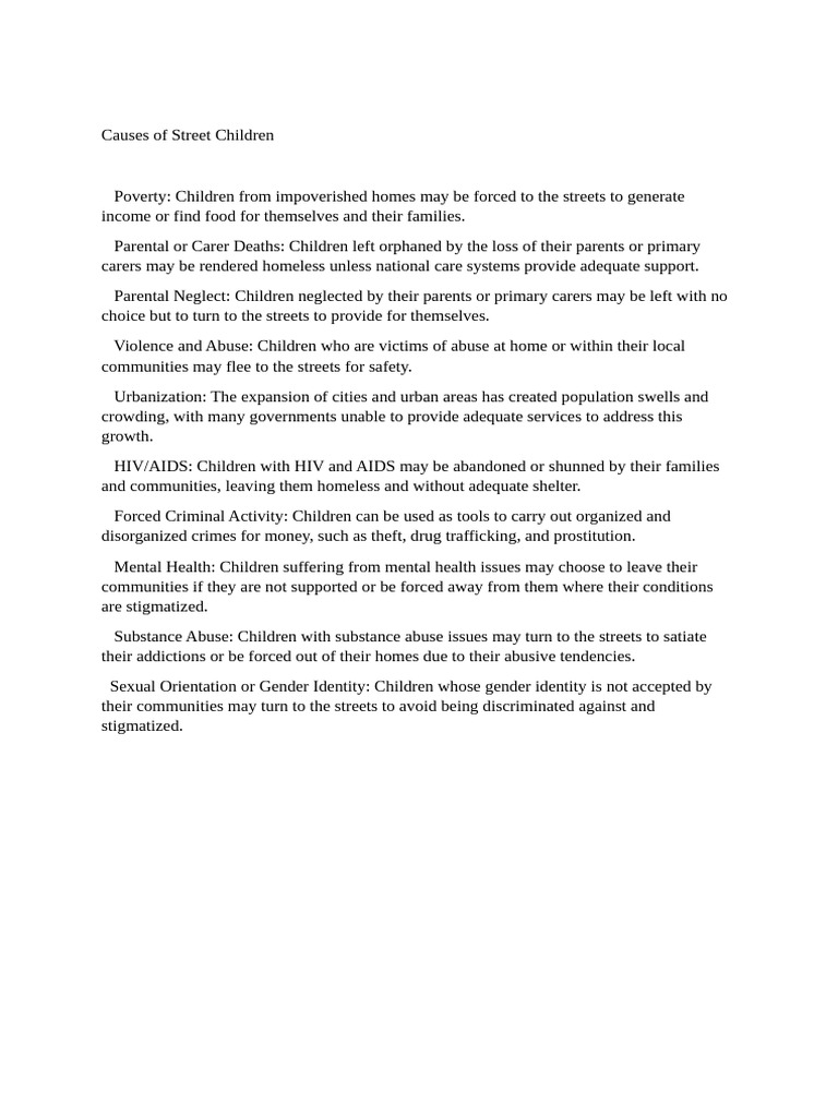 Causes of Street Children Issues | PDF