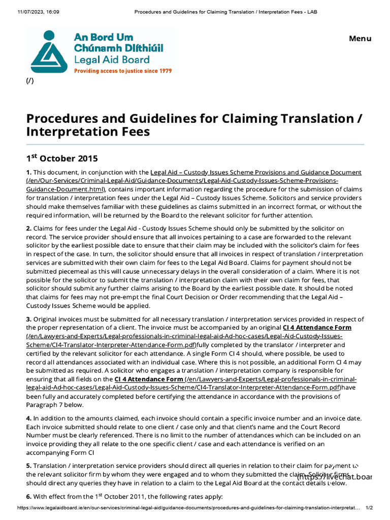 Procedures and Guidelines For Claiming Translation - Interpretation ...