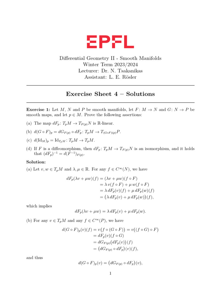 Exercise Sheet 4 - Solutions | PDF | Vector Space | Differentiable Manifold