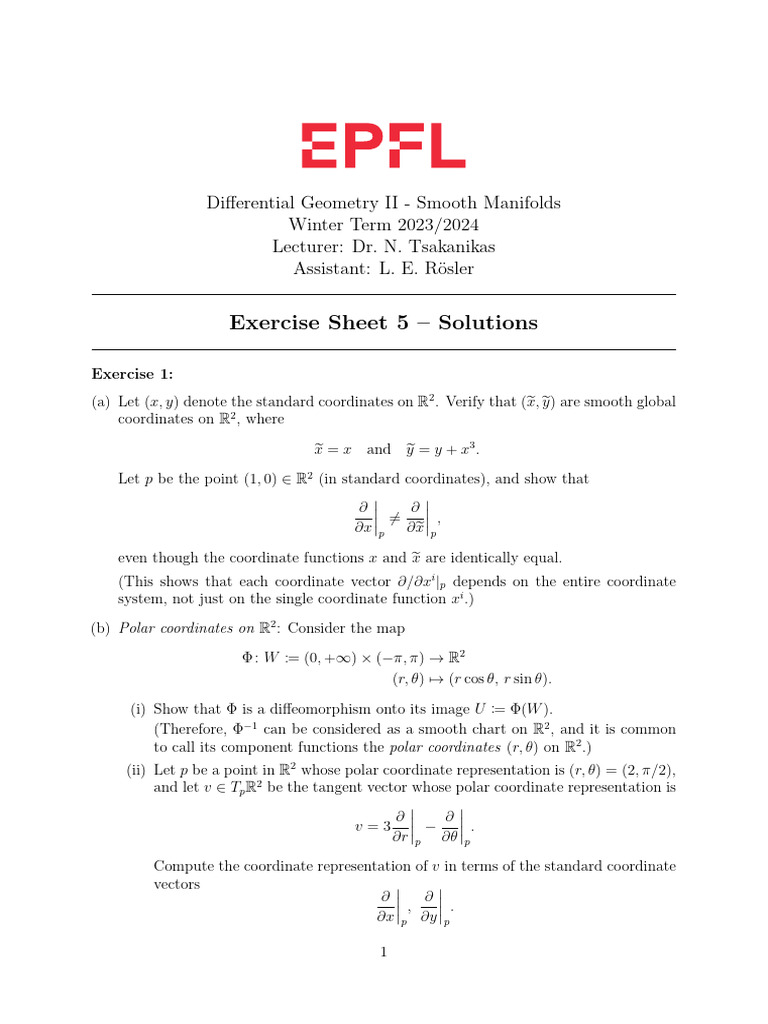 Exercise Sheet 5 - Solutions | PDF | Coordinate System | Geometry