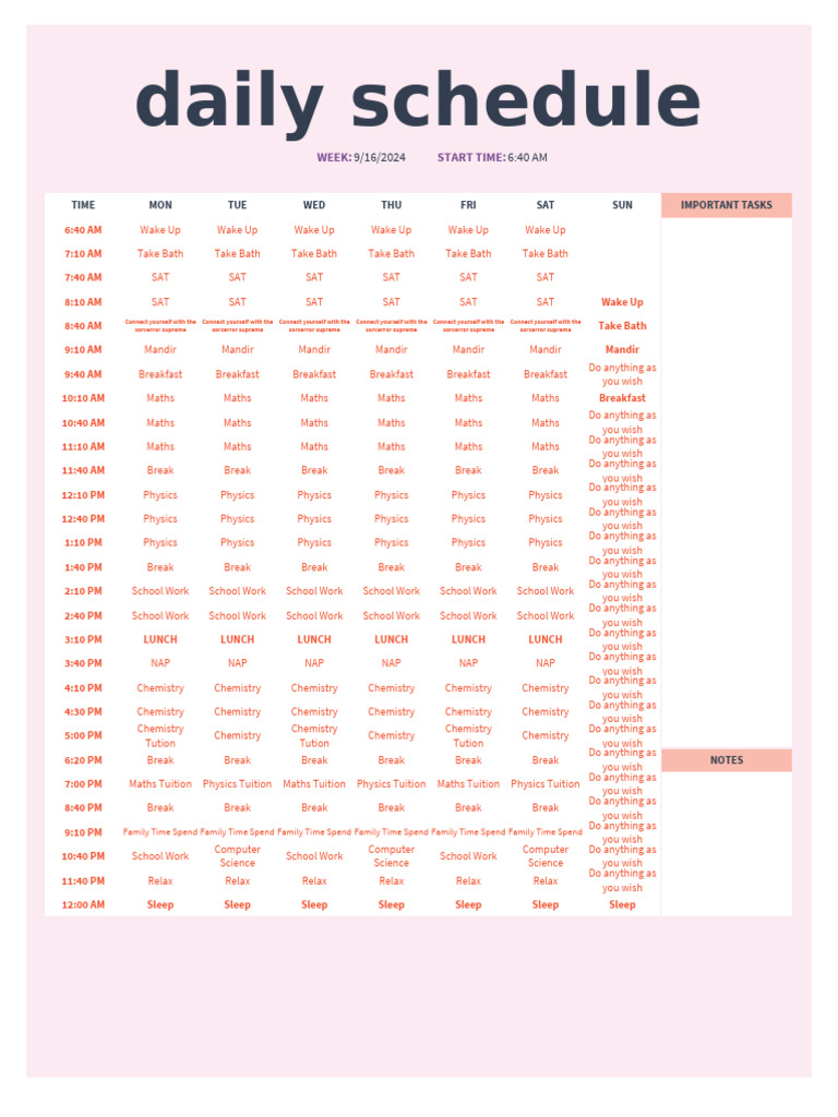 Daily Schedule | PDF | Tuition Payments | Sleep