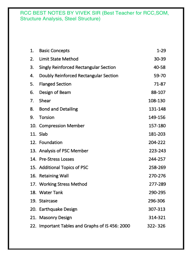 Comprehensive RCC Notes by Vivek Sir | PDF | Beam (Structure) | Materials