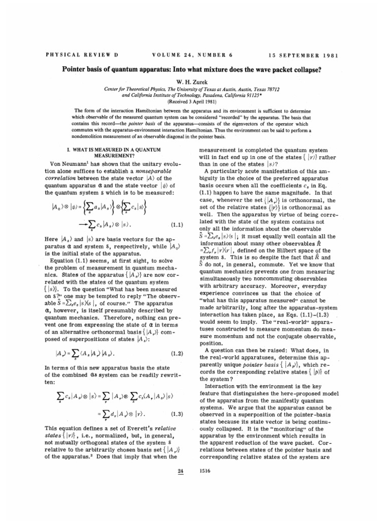 Quantum Measurement and Pointer Basis | PDF | Spin (Physics) | Quantum ...