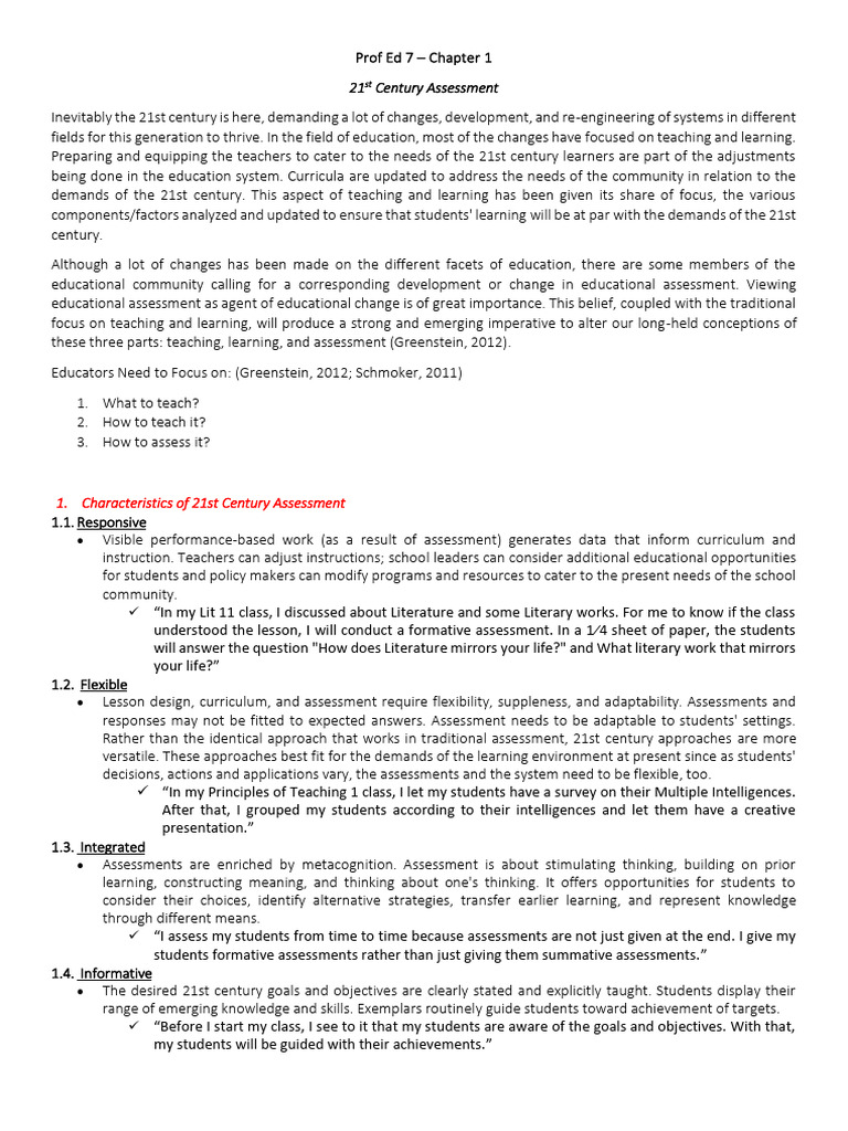 Prof Ed 7 Chapter 1 Handouts | PDF | Educational Assessment | Learning