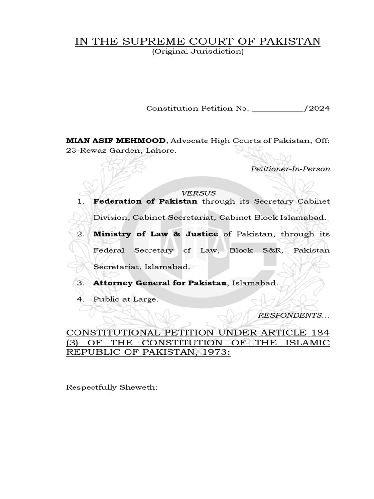 Mian Asif's Constitutional Petition on Judiciary | PDF | Supreme Court Of India | Right To A ...