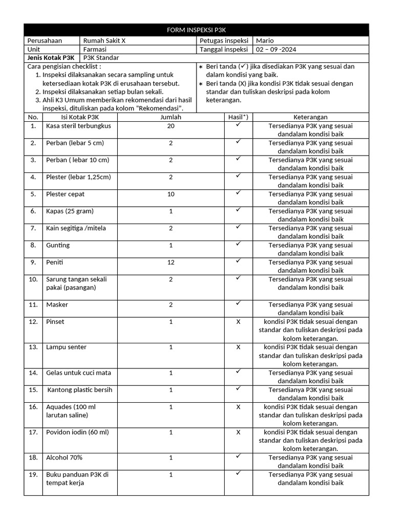 Form Inspeksi P3K | PDF
