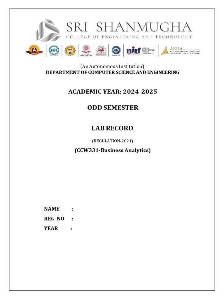 Business Analytics Lab Record | PDF | Microsoft Excel | Engineering