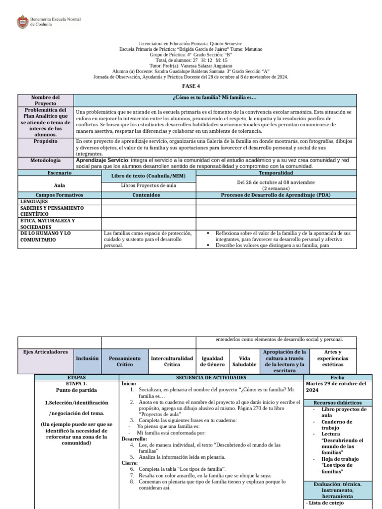 Proyecto ¿Cómo Es Tu Familia? | PDF | Evaluación | Educación primaria