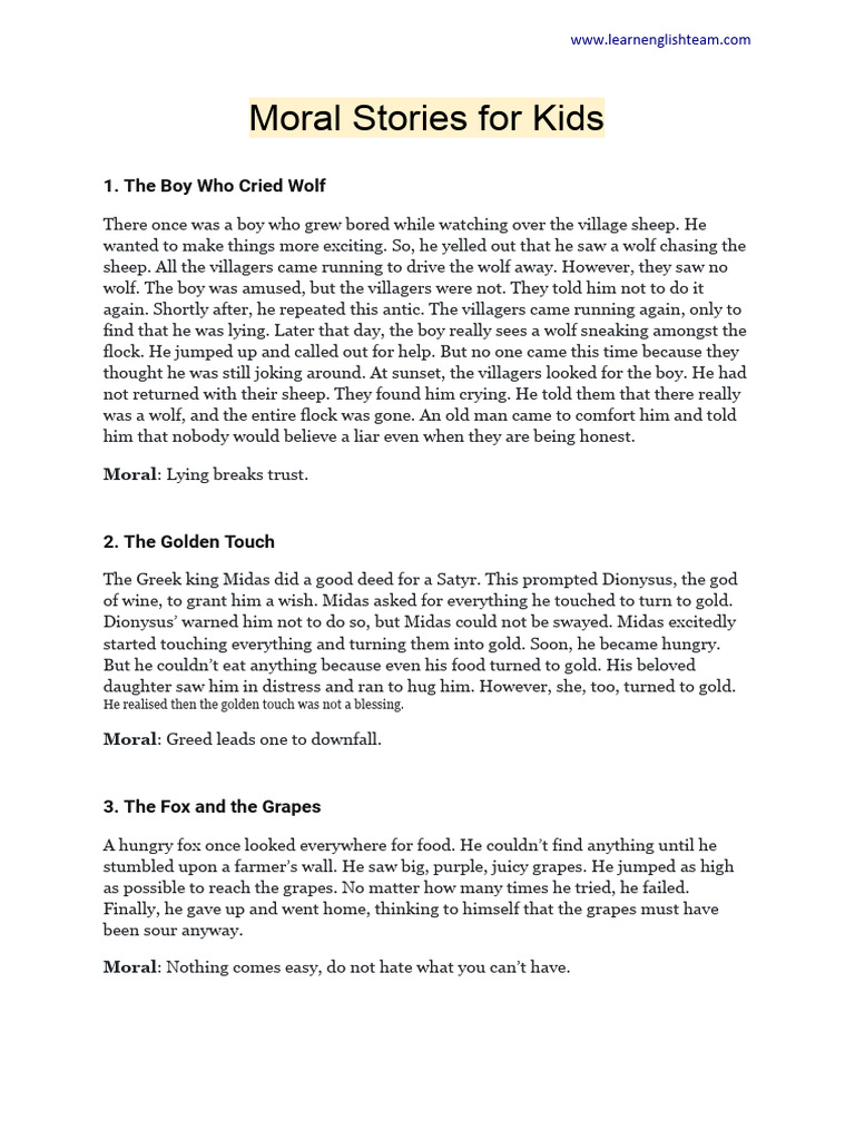 Engaging Moral Stories for Kids | PDF | Mystery, Thriller & Crime Fiction