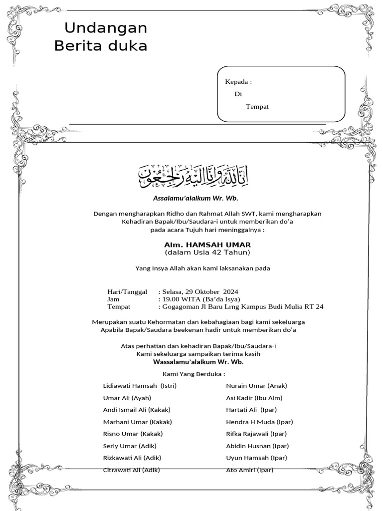 Undangan Berita Duka dan Takziah | PDF