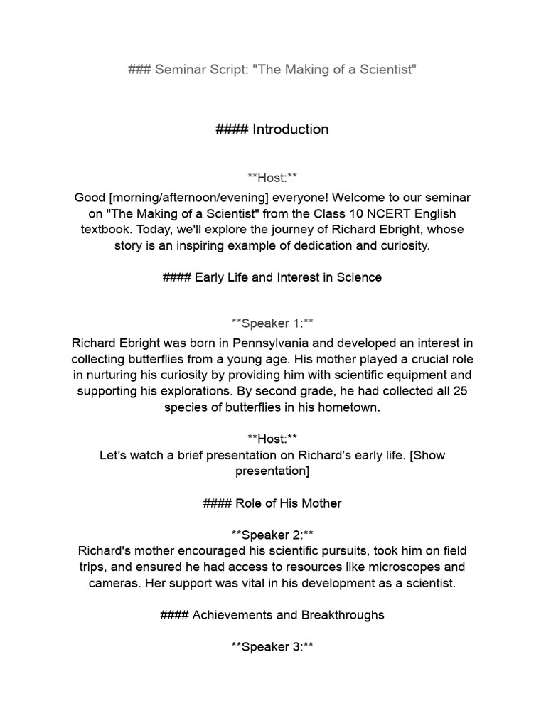 Seminar Script - The Making of A Scientist | PDF | Home & Garden