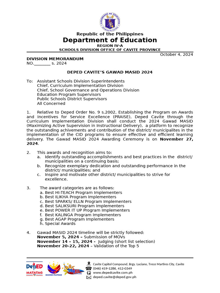 Gawad MASID 2024 Guidelines and Criteria | PDF | Learning | Behavior ...