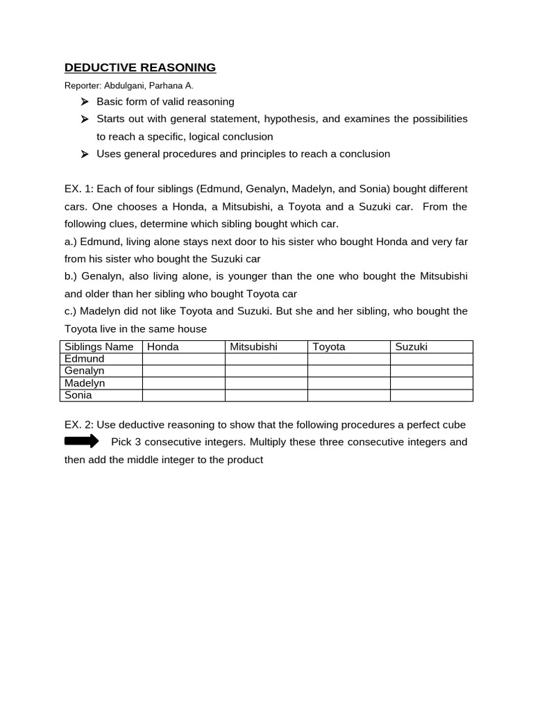 Deductive Reasoning Puzzles | PDF | Social Science