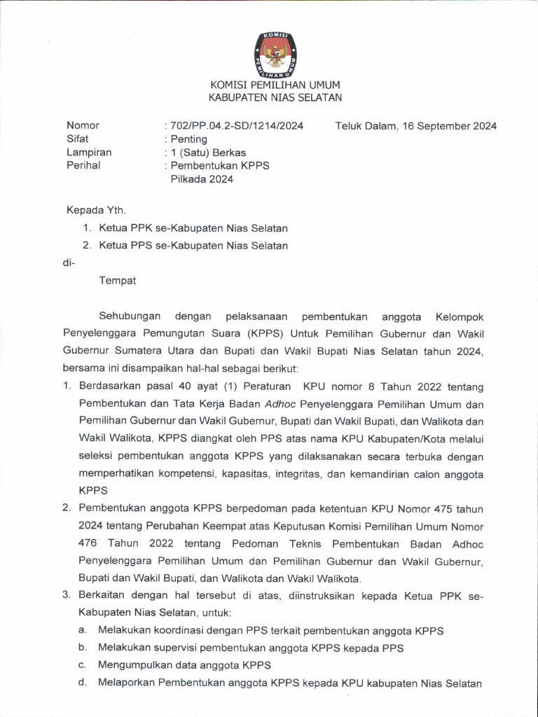 Pembentukan Kpps Pilkada 2024 | PDF
