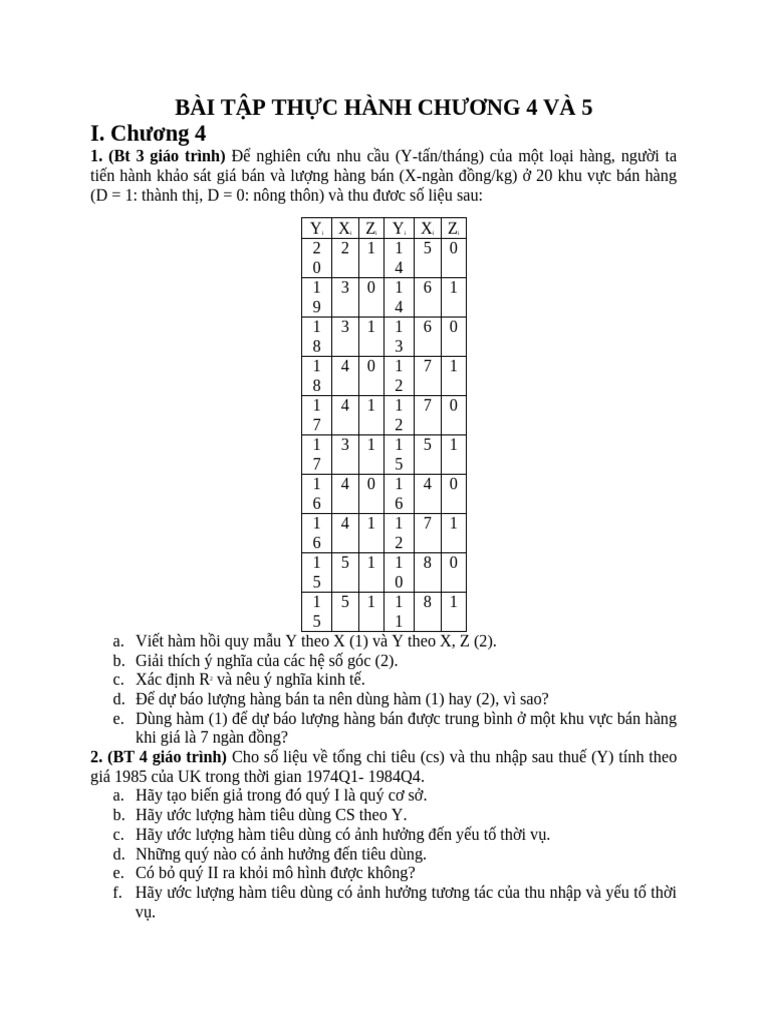 BÀI TẬP THỰC HÀNH CHƯƠNG 4 VÀ 5 | PDF