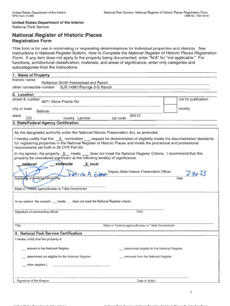 CO - Larimer County - Hollemon-Smith Homestead and Ranch (NPS ...