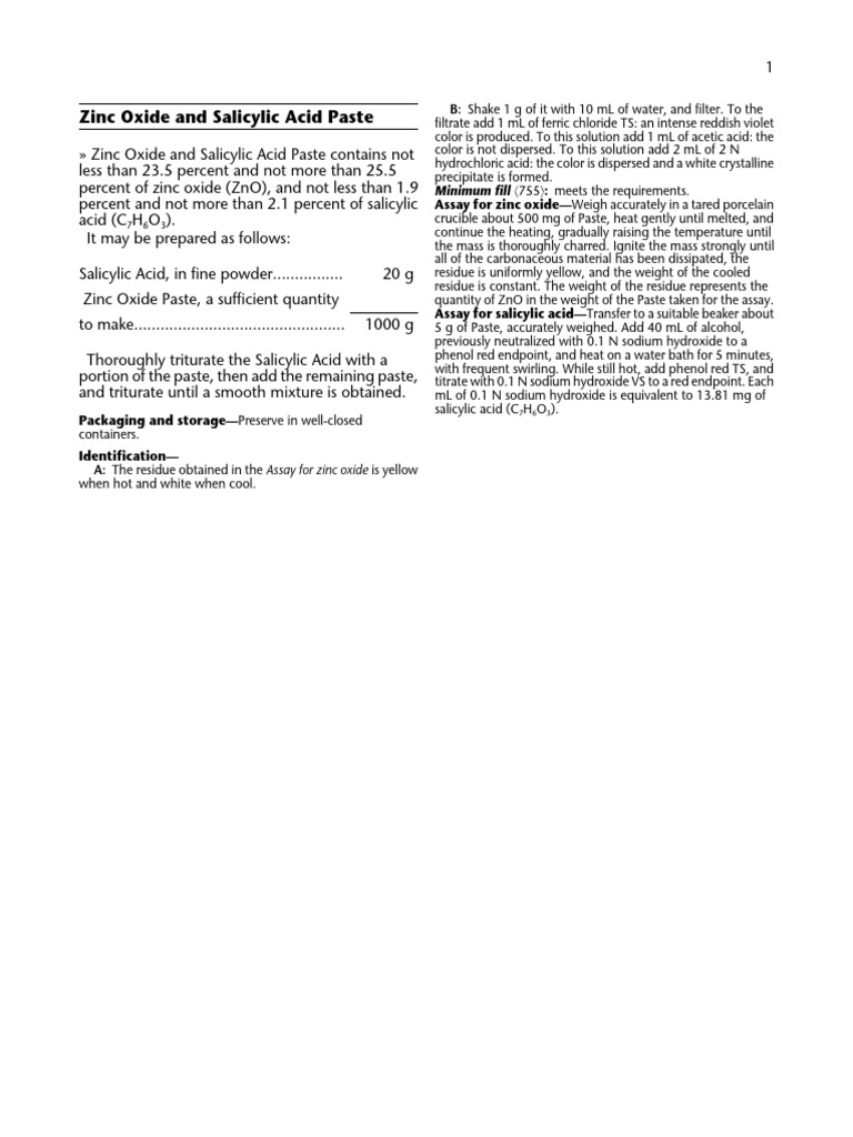 Zinc Oxide & Salicylic Acid Paste Guide | PDF | Zinc Oxide | Zinc