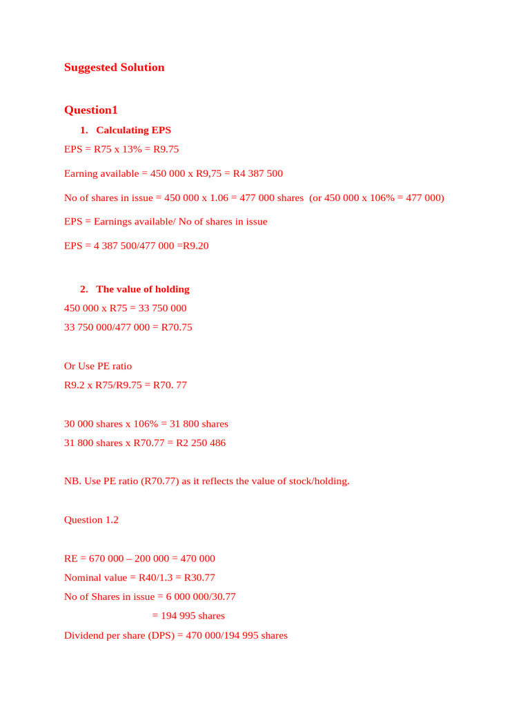 FINM7322 Suggested Solution.. | PDF | Teaching Methods & Materials