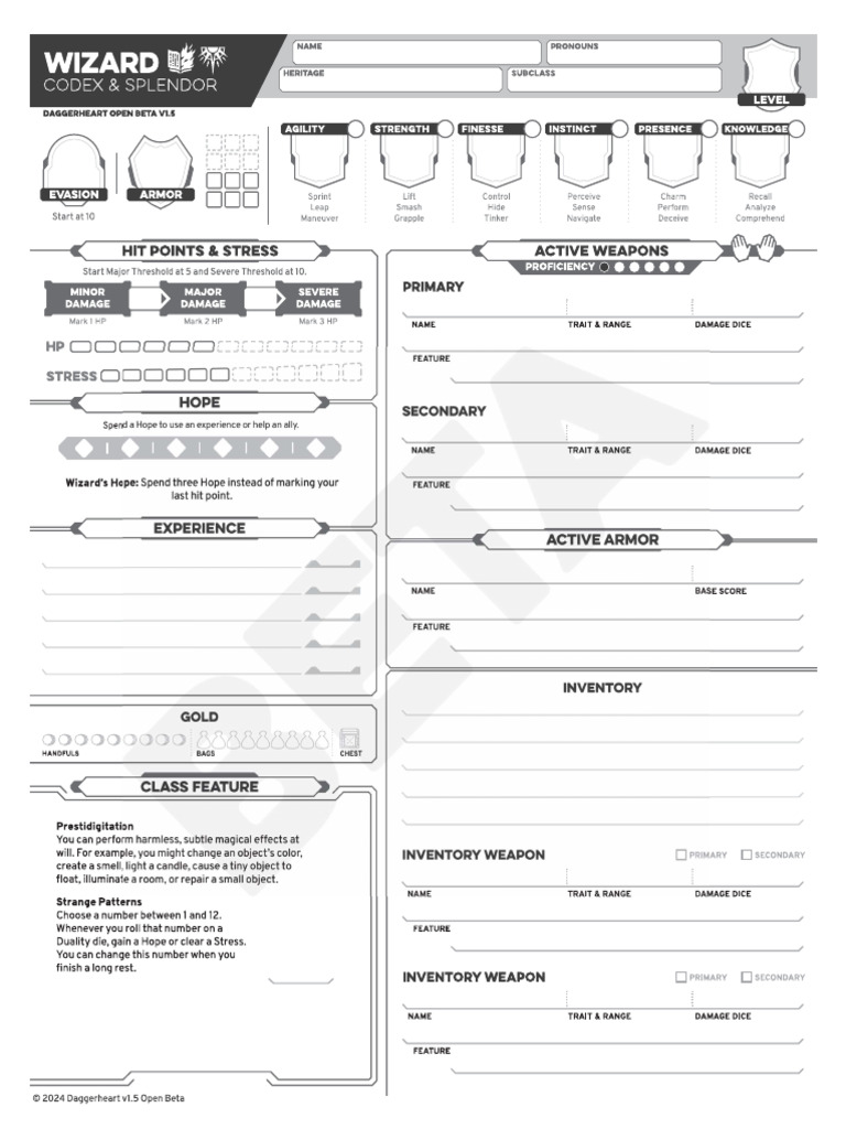 Wizard Bard Character Sheet - Daggerheart | PDF