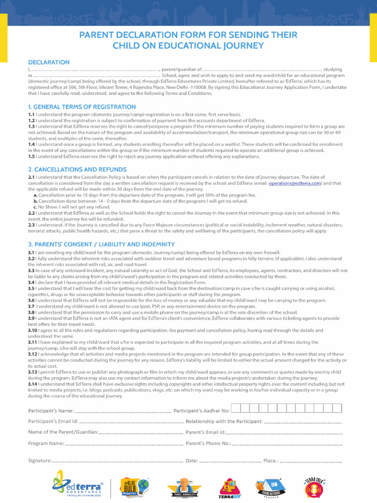 Parent Declaration Letter For Domestic Journeys - 241022 - 143707 | PDF