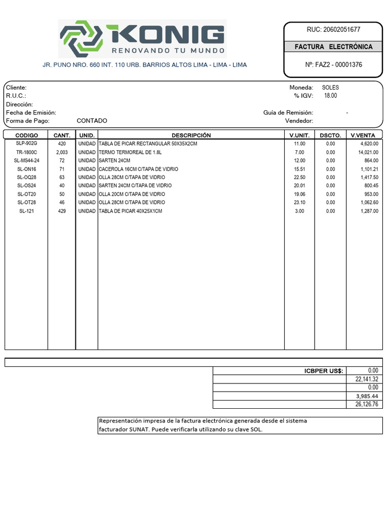 Factura Electrónica de Venta en Soles | PDF | Tecnología bancaria | Pagos