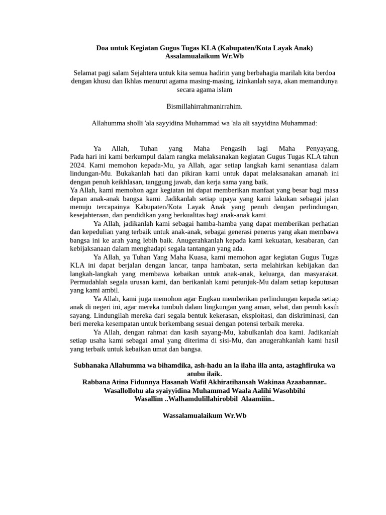 Doa Untuk Kegiatan Gugus Tugas KLA | PDF | Politik | Agama & Spiritualitas