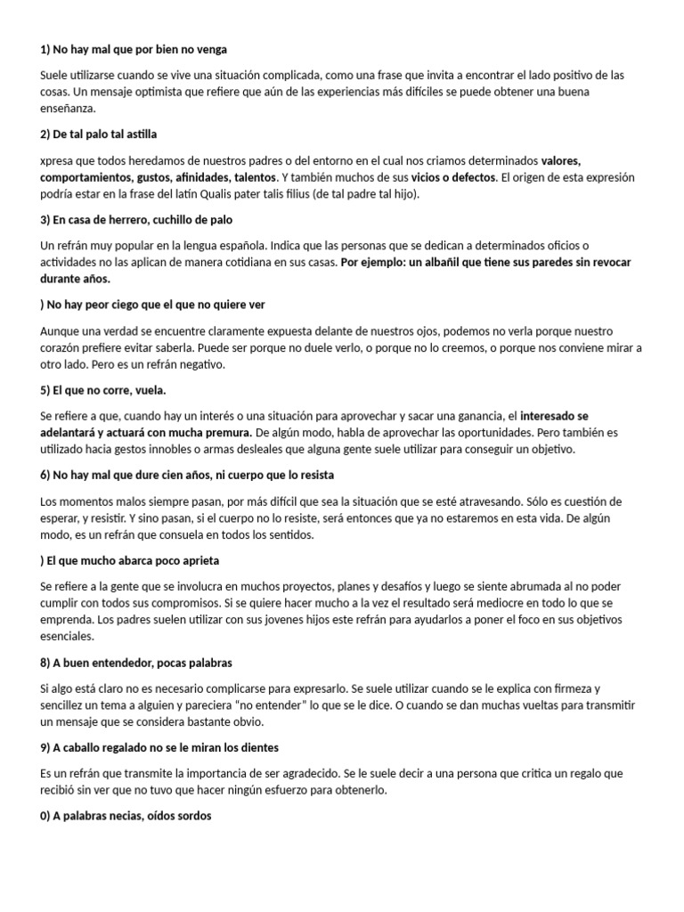 Refranes y su significado en la vida | PDF | Crecimiento personal y ...