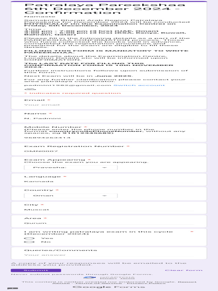 Patralaya Pareekshaa 6th December 2024 - Confirmation | PDF