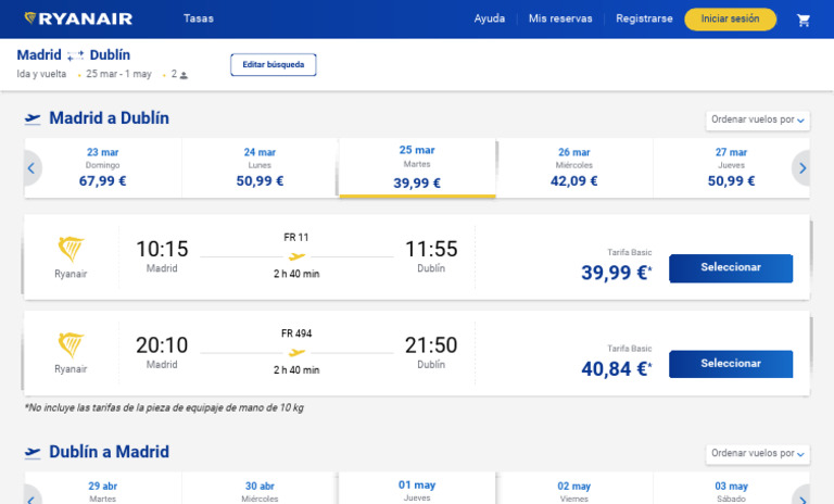 Billetes Ryanair Madrid-Dublín PDF | PDF