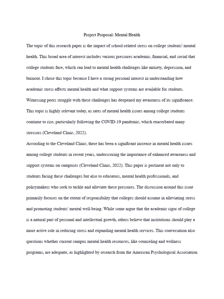 Project Proposal: Mental Health | PDF | Stress (Biology) | Mental Health
