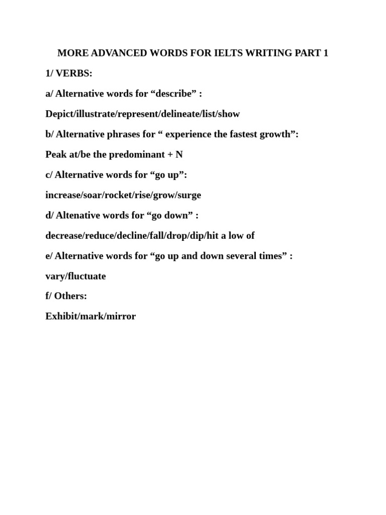 More Advanced Words For Ielts Writing Part 1 | PDF | Language Arts ...