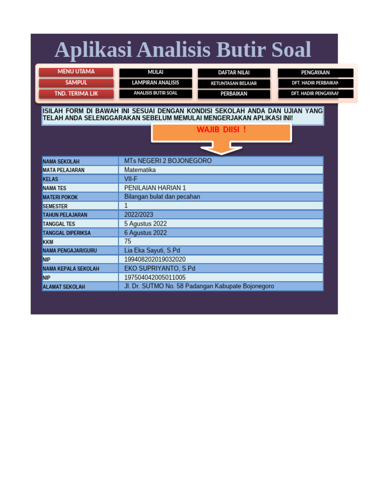 Analisis PH MTK Bilangan Bulat KLS Vii-F | PDF