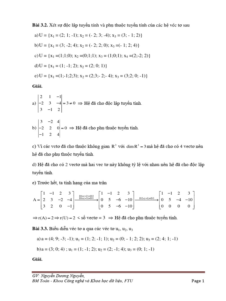 HD Giai Bai Tap TCC - Khong Gian Vecto | PDF