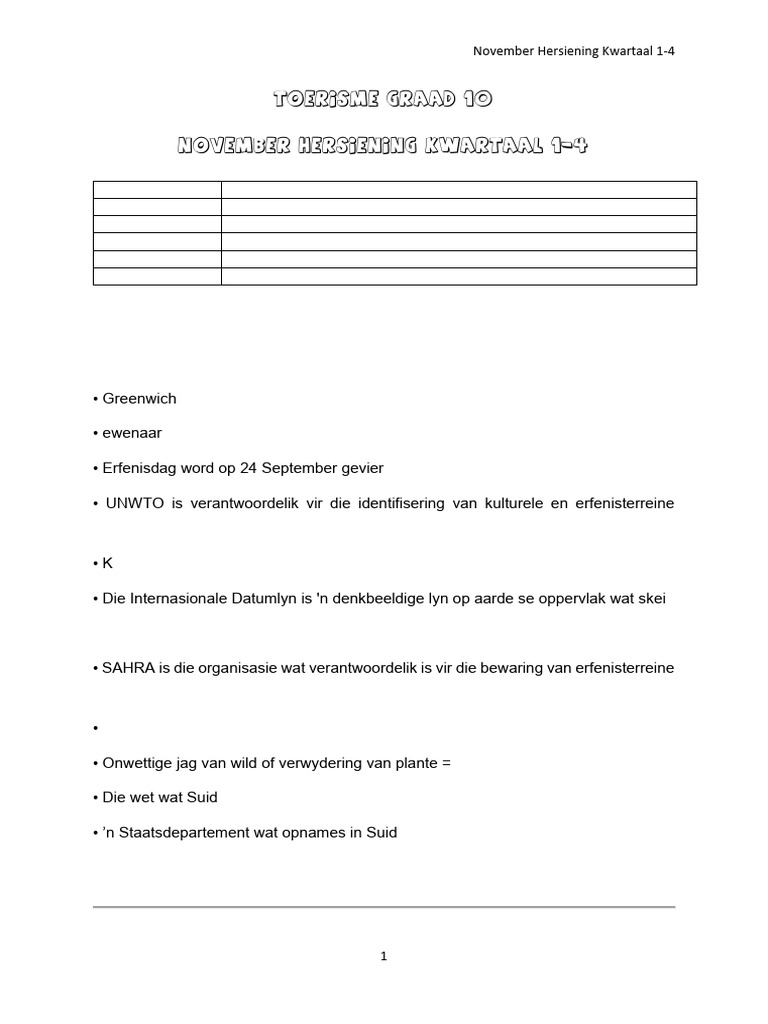 GR 10 Toerisme November Hersiening | PDF