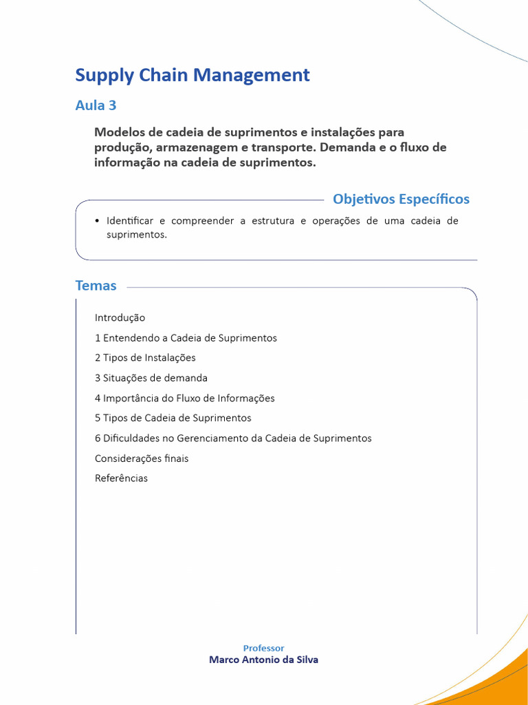Supply Chain Management: Aula 3 | PDF | Cadeia de suprimentos | Qualidade (negócios)