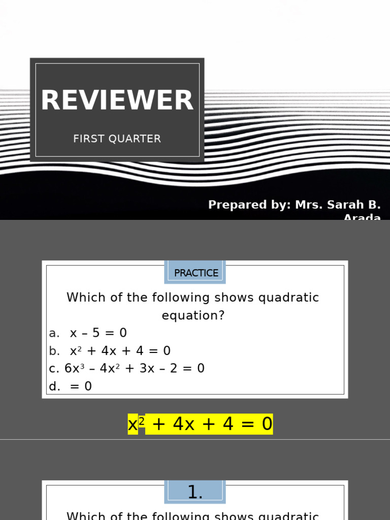 Reviewer First Quarter Autosaved | PDF | Quadratic Equation | Area