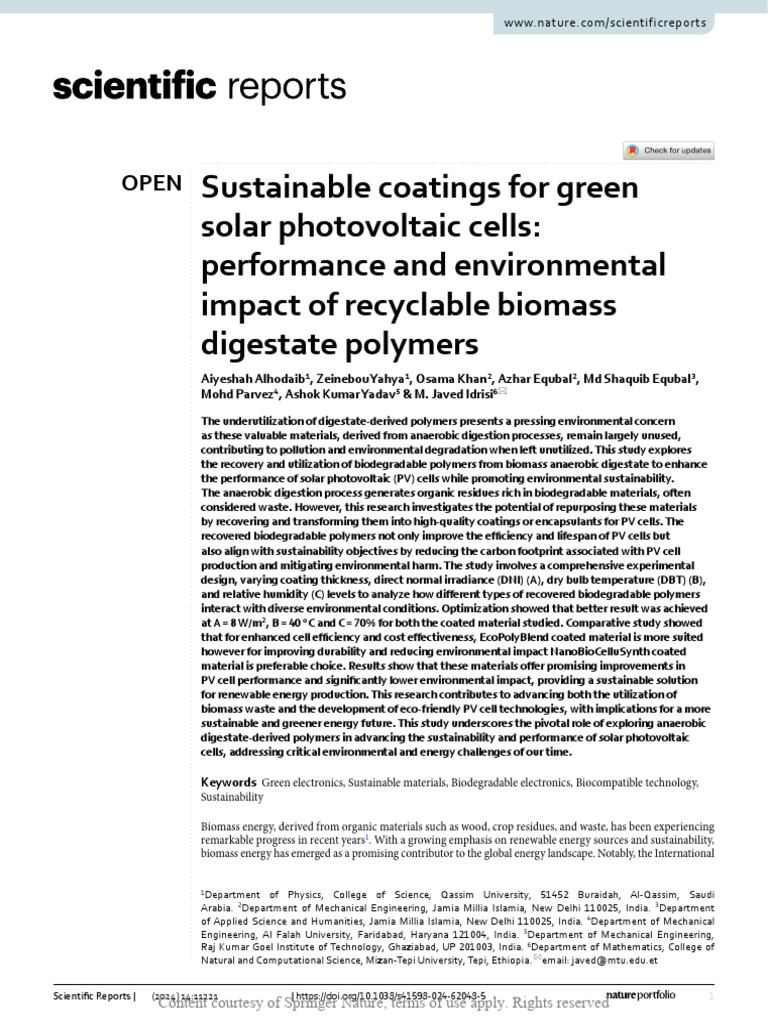 Sustainable Coatings For Green Solar Photovoltaic | PDF | Photovoltaics ...