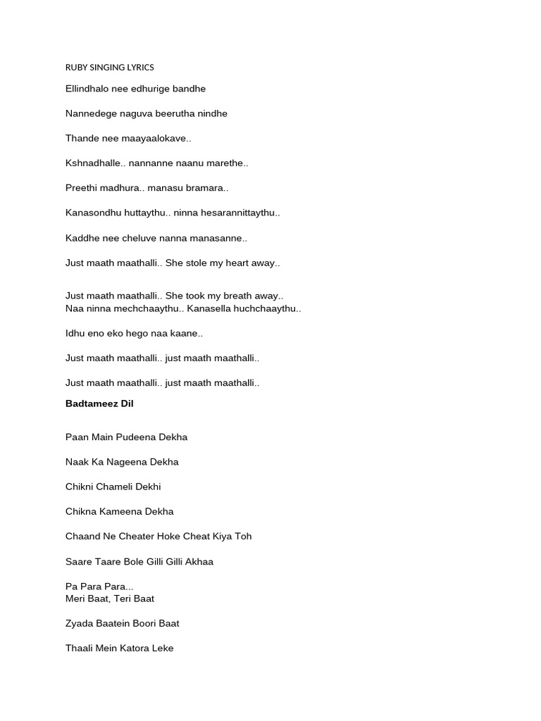 Ruby Singing Lyrics | PDF