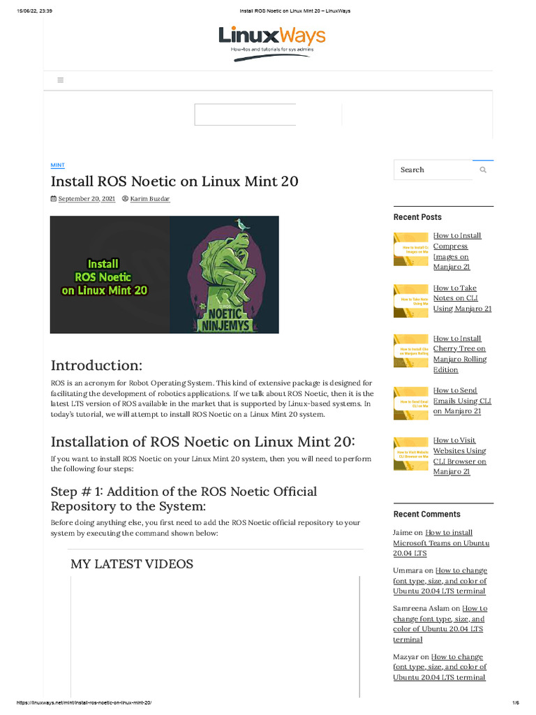 Install Ros Noetic On Linux Mint 20 Linuxways Pdf Unix Variants System Software 