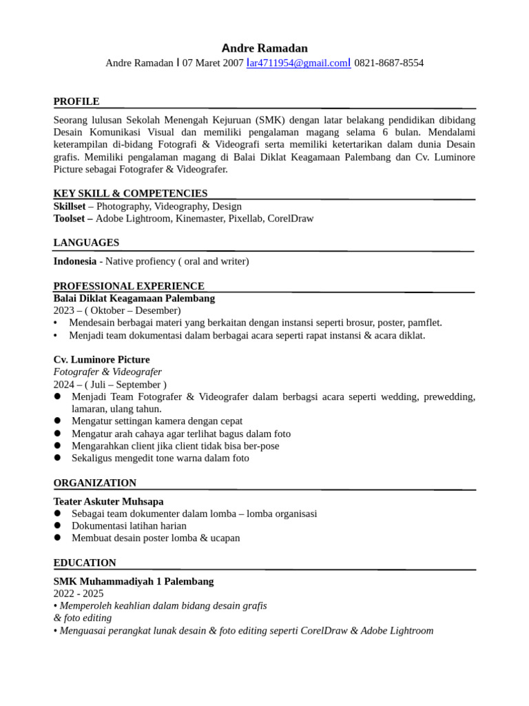 CV Andre Ramadan Fix | PDF | Seni