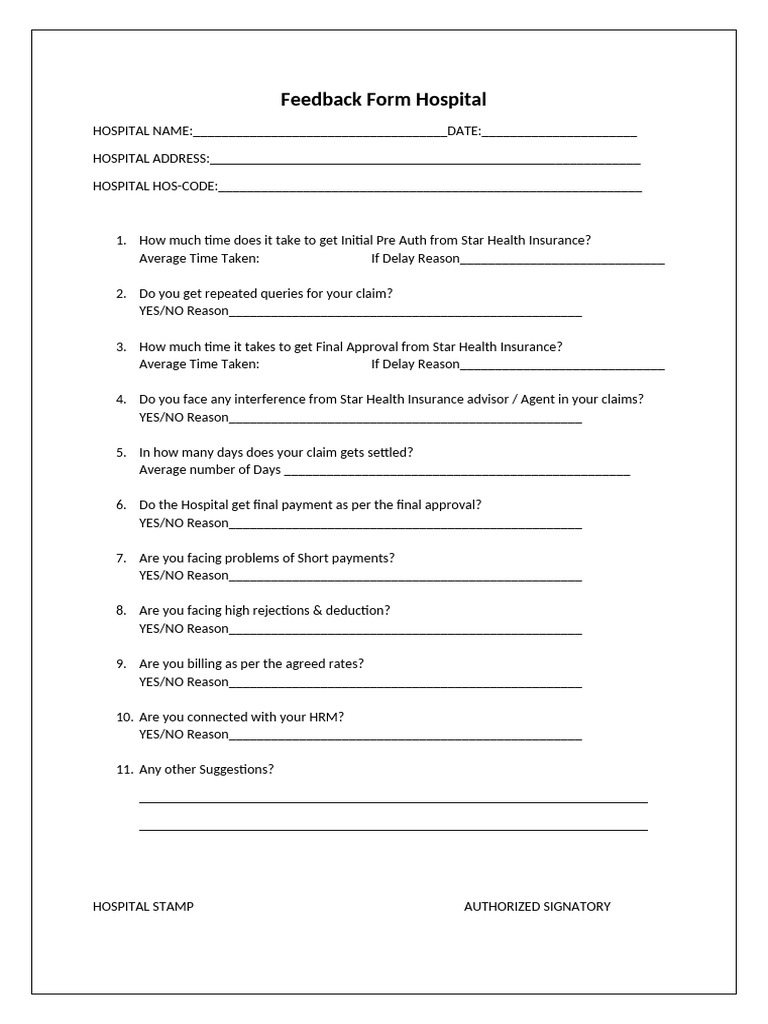 Feedback Form Hospital | PDF