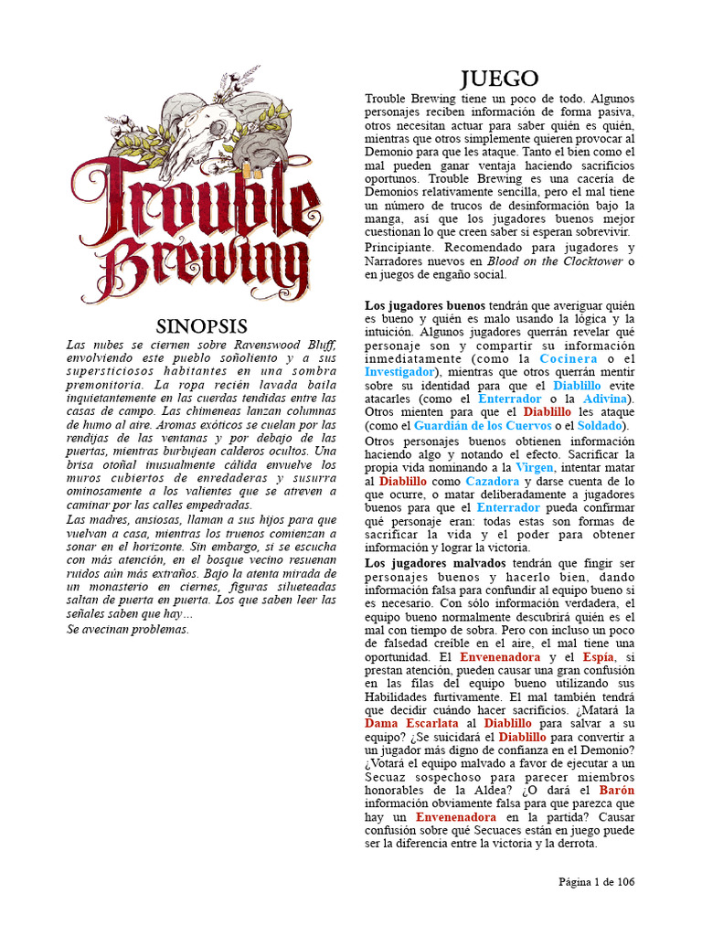 Blood On The Clocktower - Trouble Brewing - Wiki | PDF | Demonios