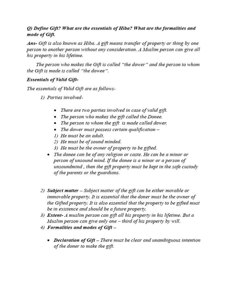 Essentials and Formalities of Hiba Gifts | PDF | Wellness