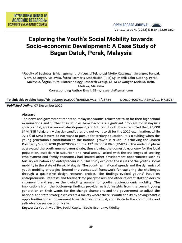 Exploring The Youths Social Mobility Towards Socio Economic Development ...