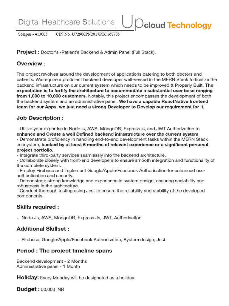 Upcloud Technology Backend & FullStack Proposal | PDF